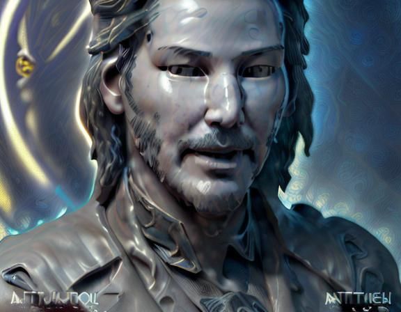 close up of face, Sculpture of very recognizable Keanu Reeves with a ...