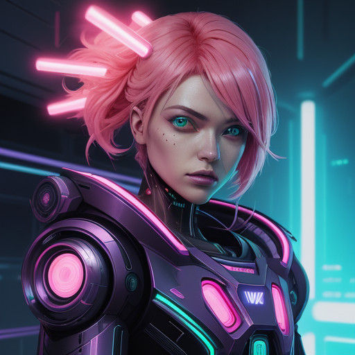 Cute Cyberpunk Goddess Robot Goddess in Neon Futur... - AI Art