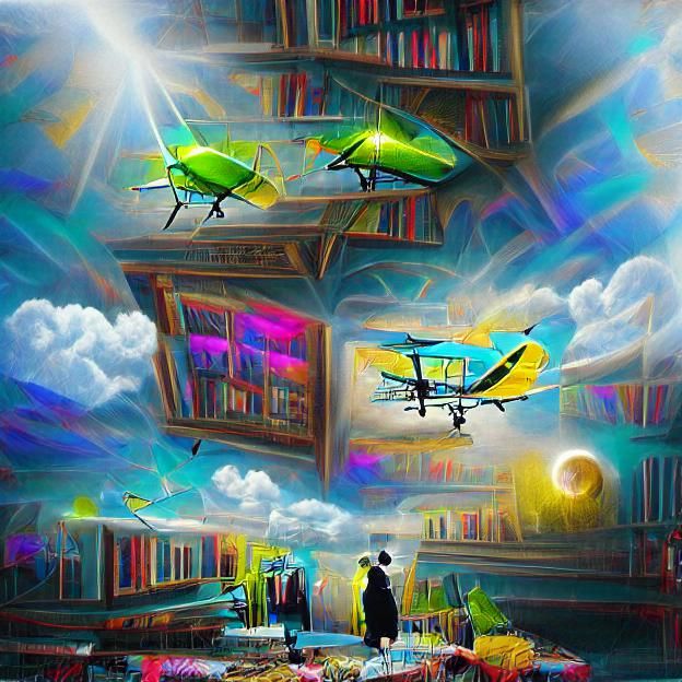 The flying library made by robots #film 8k resolution artwork concept ...
