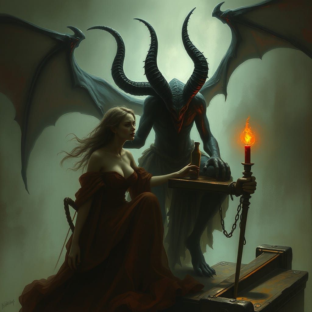 Lilith and Lucifer in Whimsical Horror Style - AI Art
