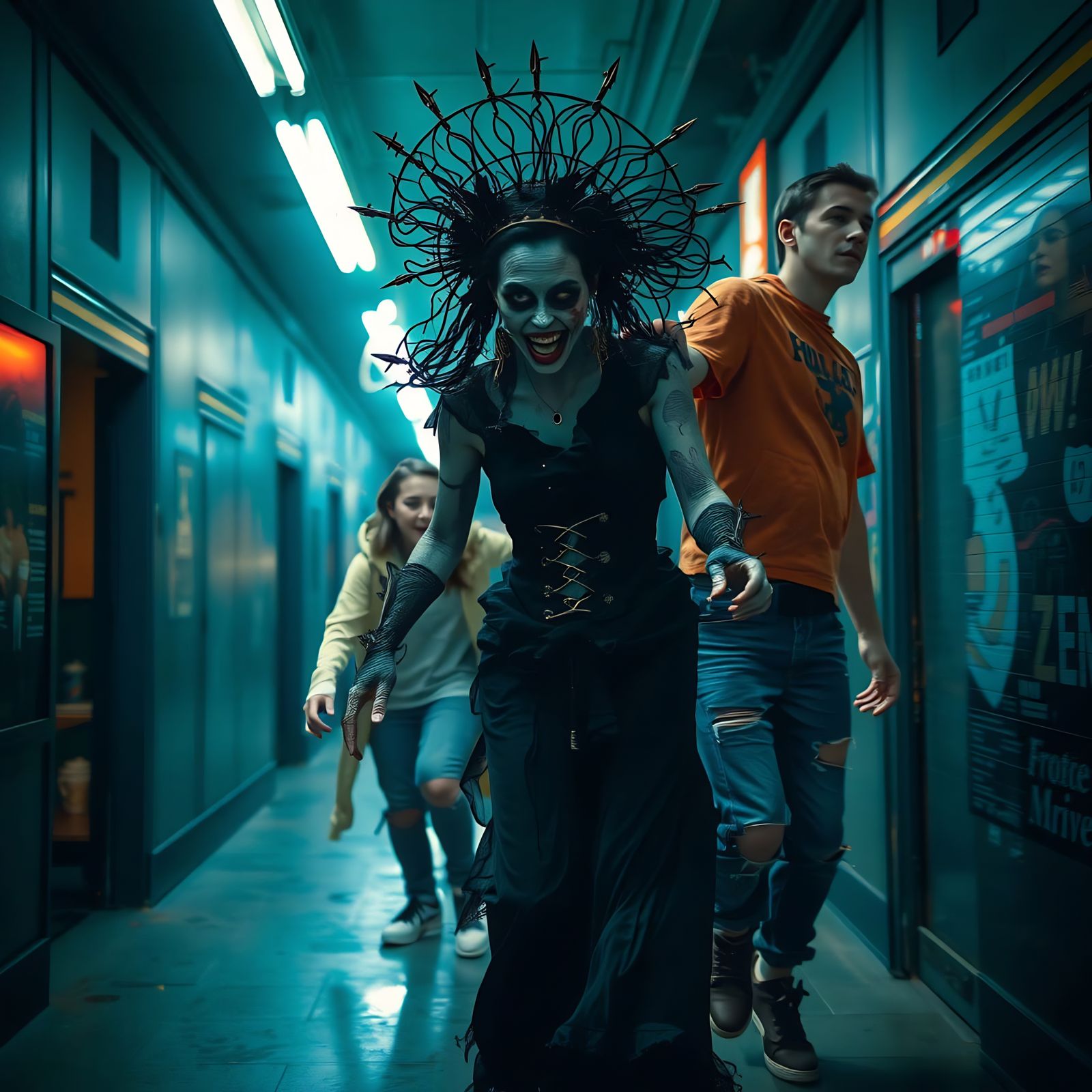 Glitched Horror Queen Terrorizes Young Couple in A... - AI Art