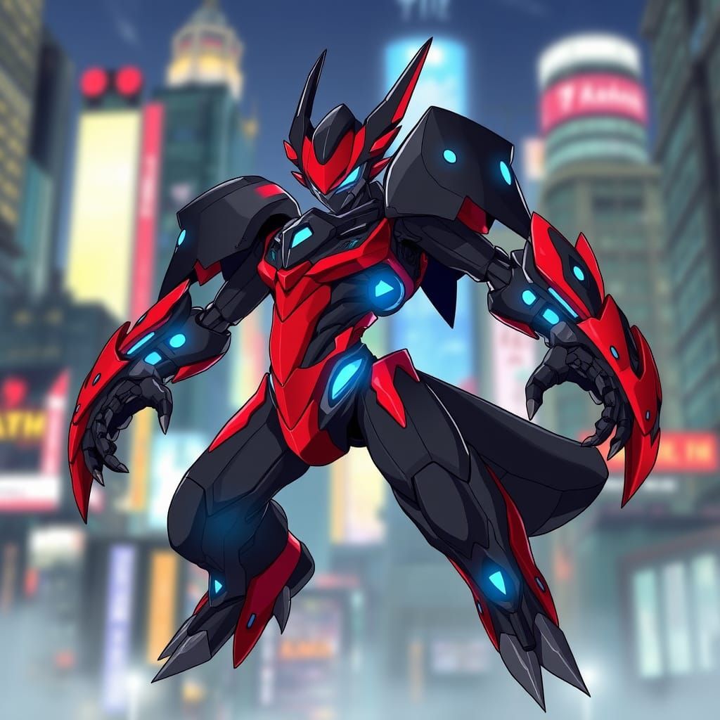 Android Digimon in High-Energy Anime Style - AI Art