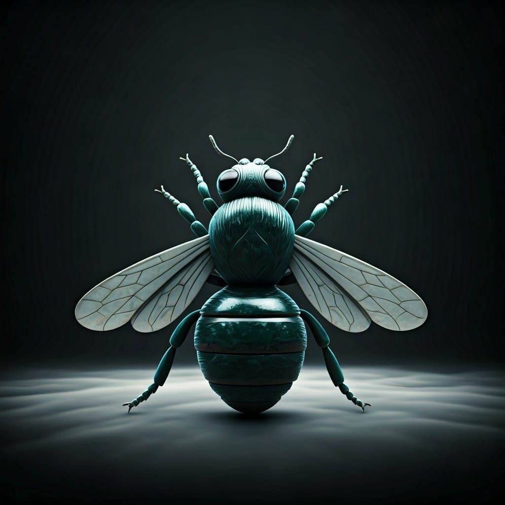 Breathtaking Marble and Jade Bee Sculpture in a Cy... - AI Art