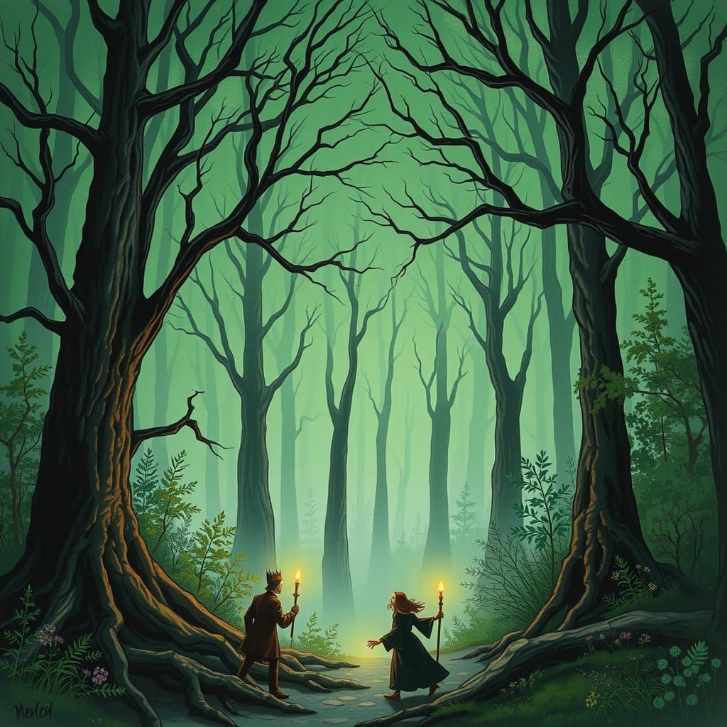 Eldritch Forest Encounter in Cosmic Horror Style - AI Art