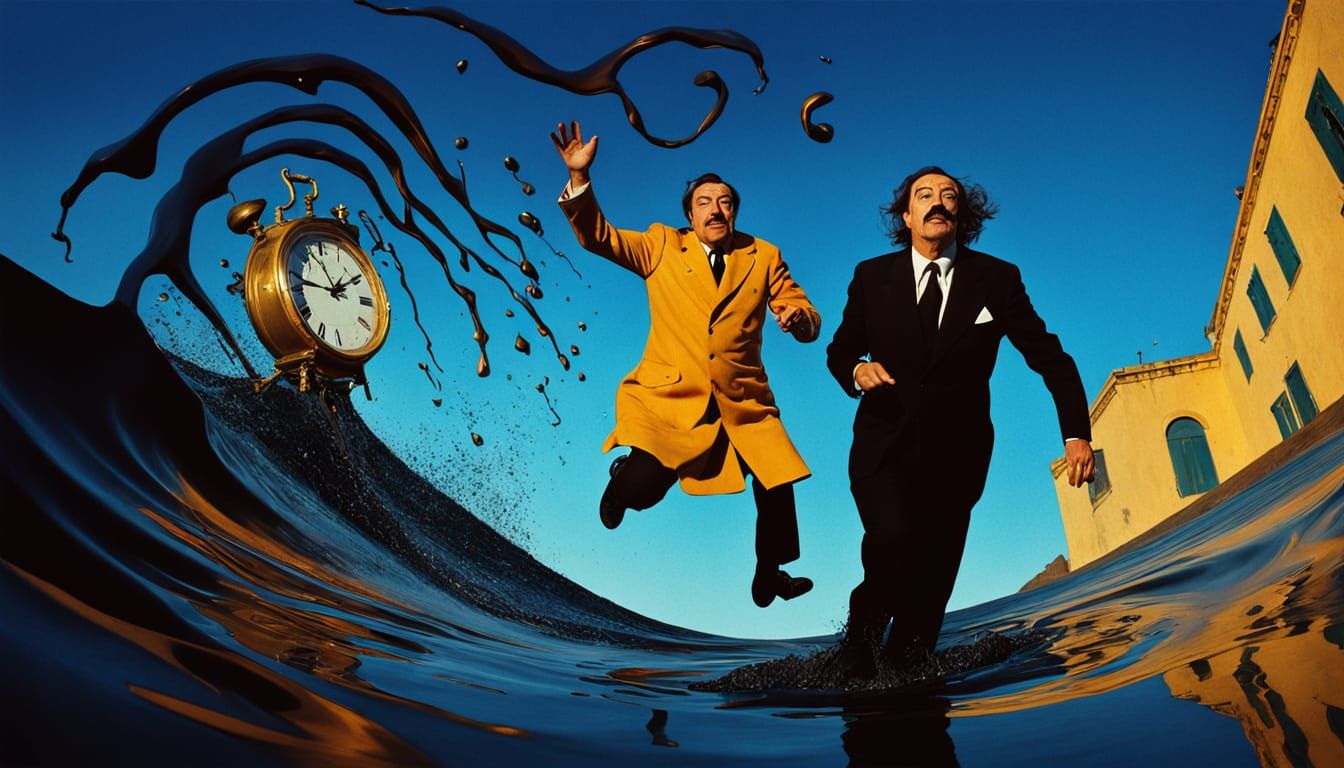 Dalí Descends from a Melting Clock in a Dreamlike ... - AI Art