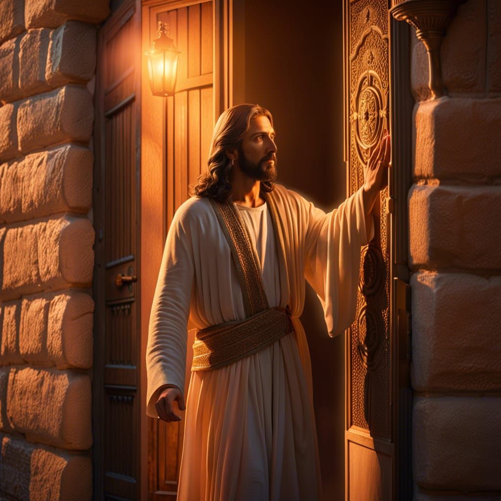 Jesus standing and Koncking on the door - AI Generated Artwork ...