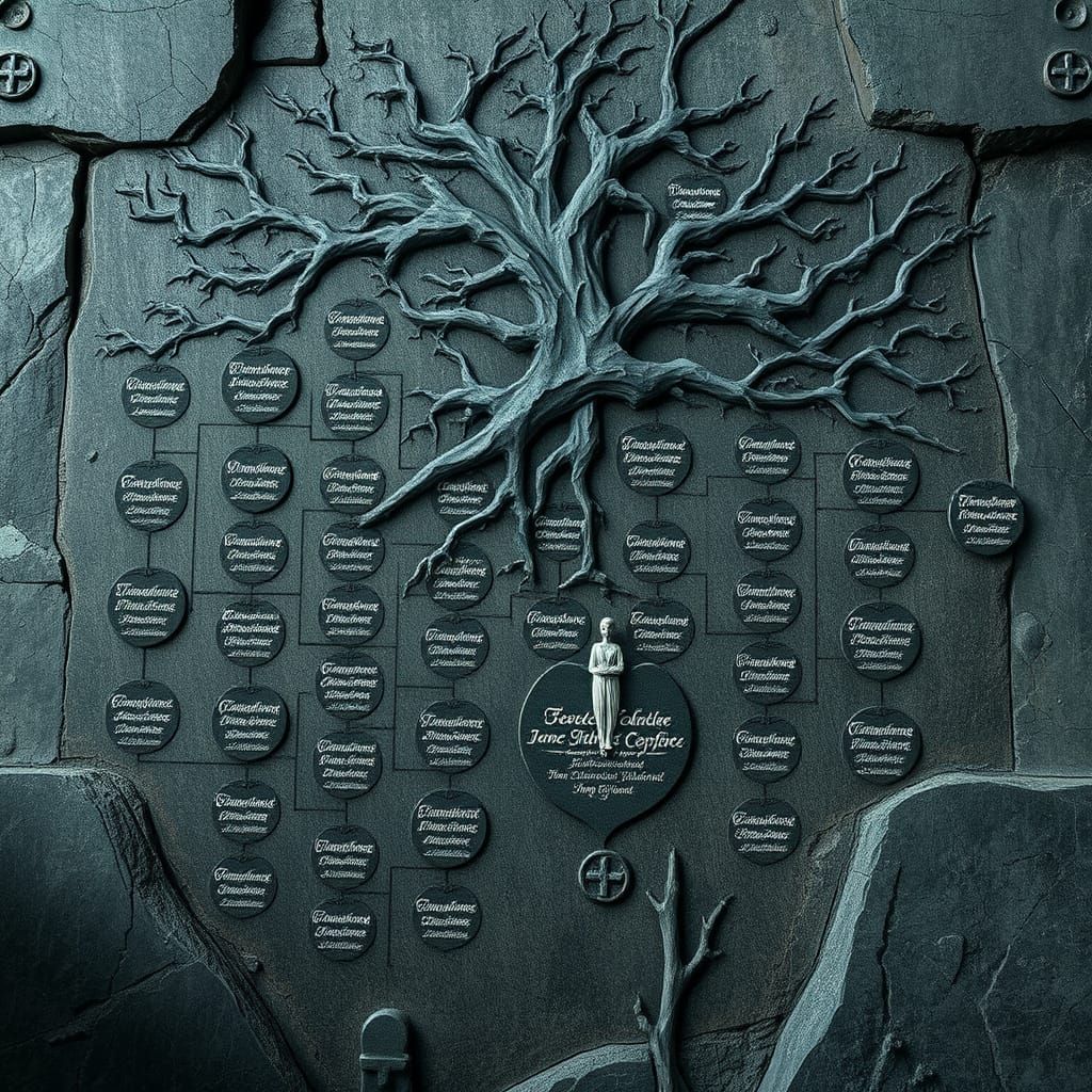 ancient wall of a family tree from generations on generations of vampires