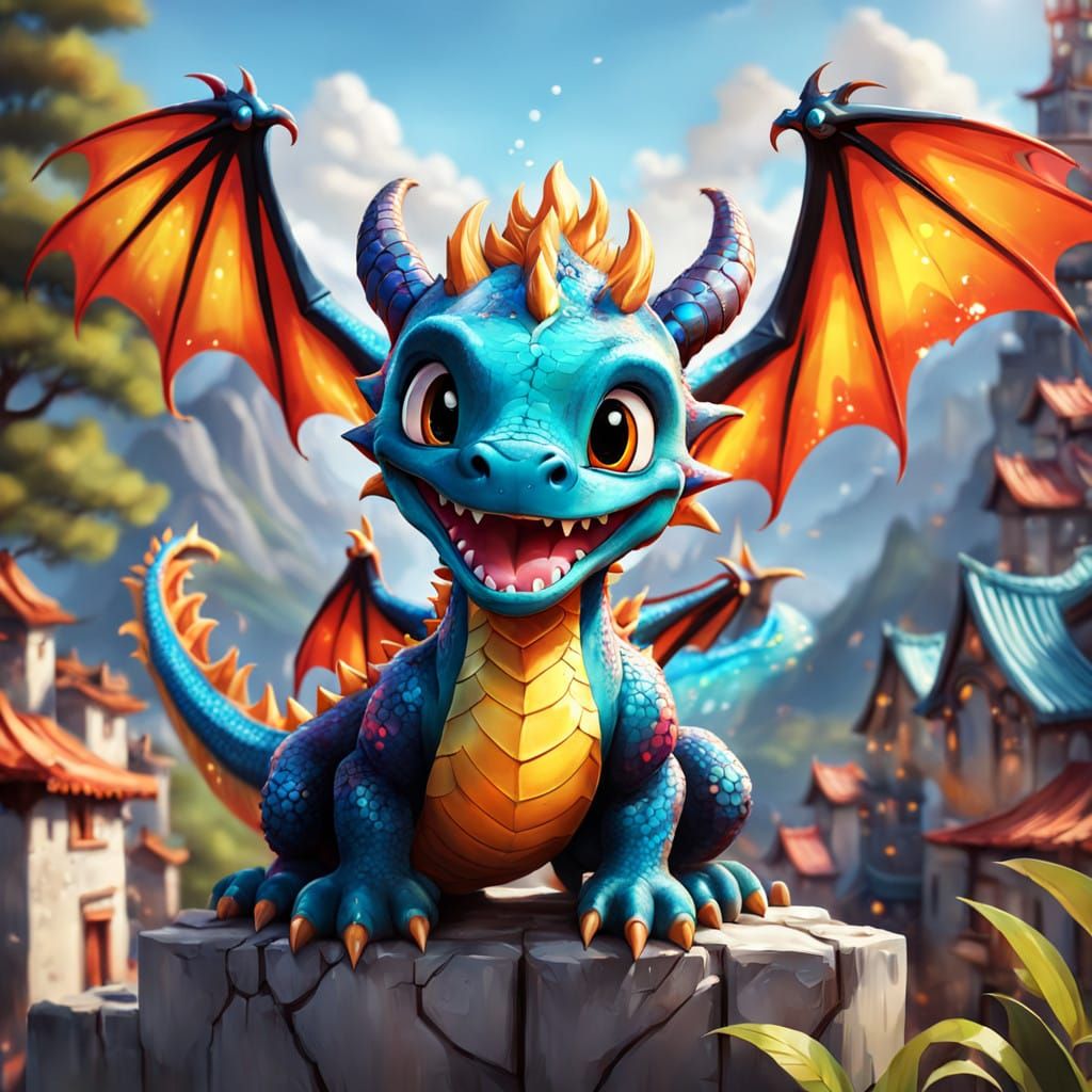 cute baby loud fire dragons, cute, nice smile, dra... - AI Art