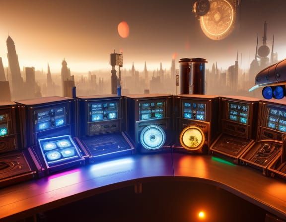 beautiful Steampunk TARDIS console, full of computers and buttons and ...