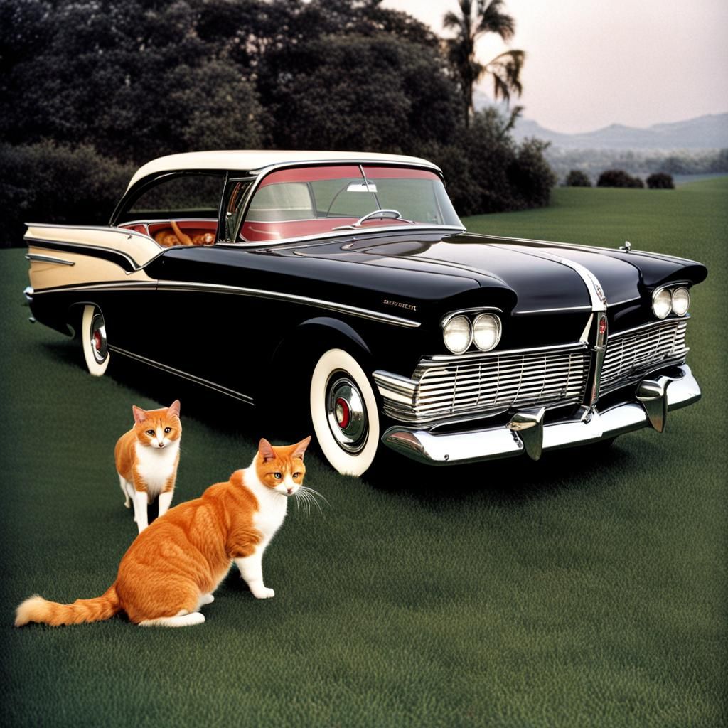 Edsel and cats - AI Generated Artwork - NightCafe Creator