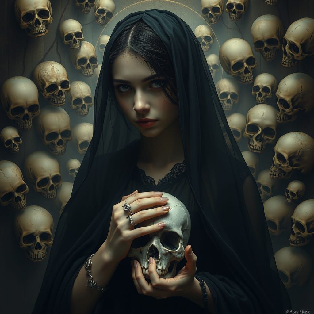 beautiful young woman wearing dark transparent veil covering face ...