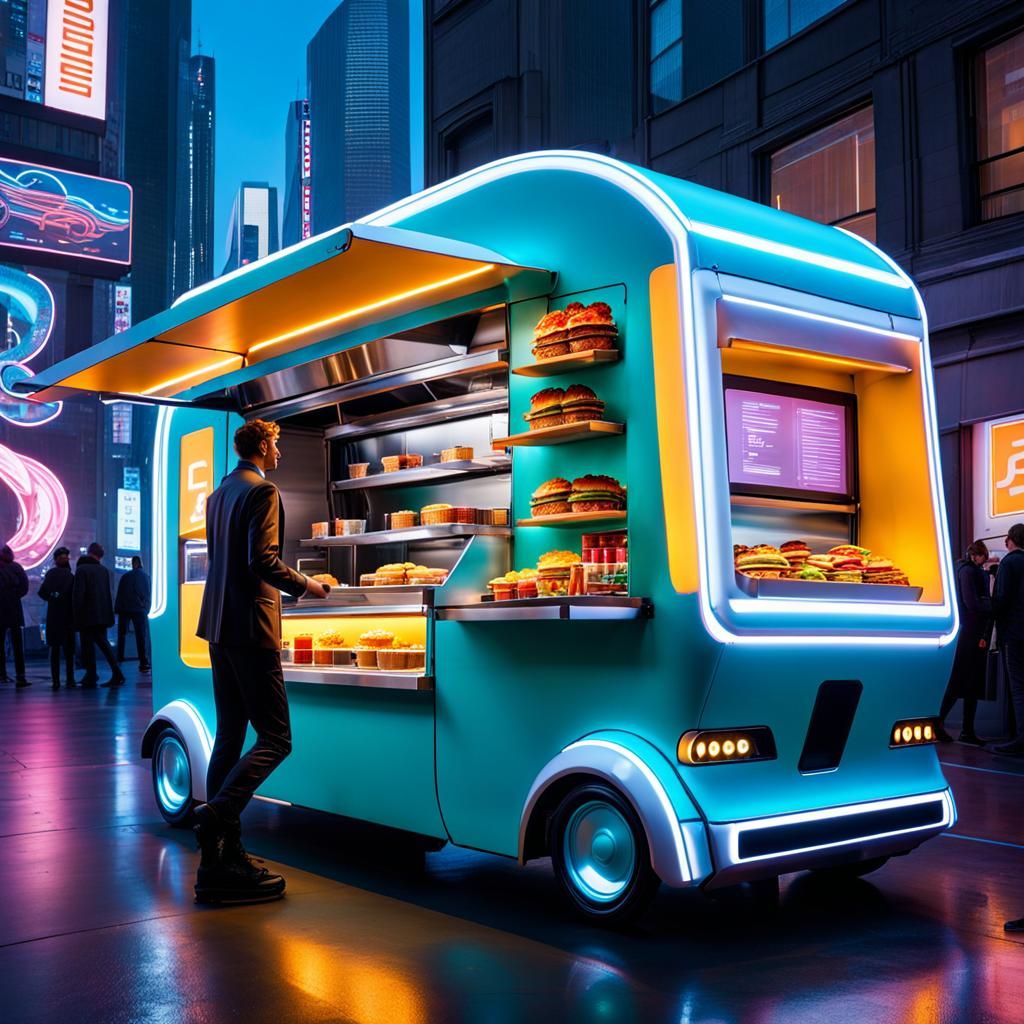 A Food truck of the future. Fully automated, 3-d printed food, (robotic ...