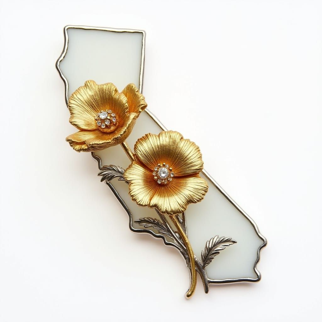 California Poppy Brooch in Art Nouveau Style - AI Art