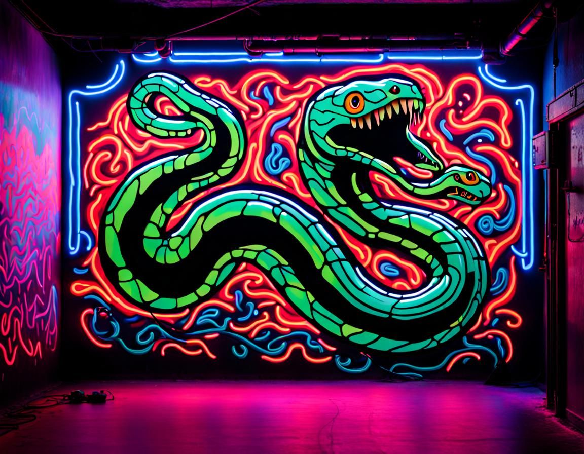 Graffiti of a huge snake in a nightclub - AI Generated Artwork ...