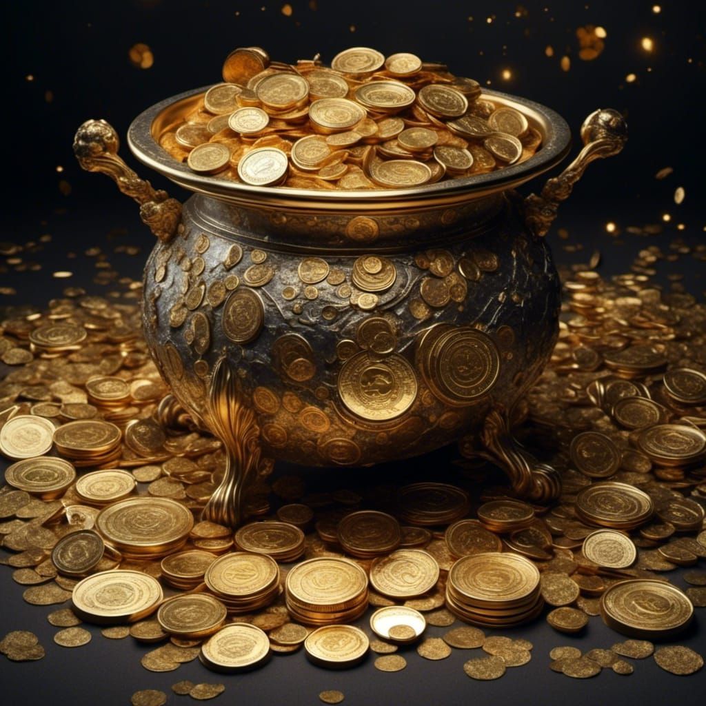 Cauldron full of coins - AI Generated Artwork - NightCafe Creator