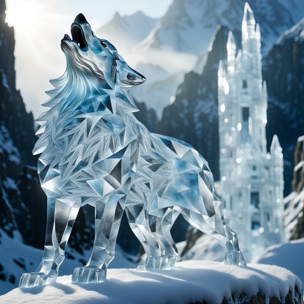 Howling Wolf - Ice Sculpture - AI Generated Artwork - NightCafe Creator