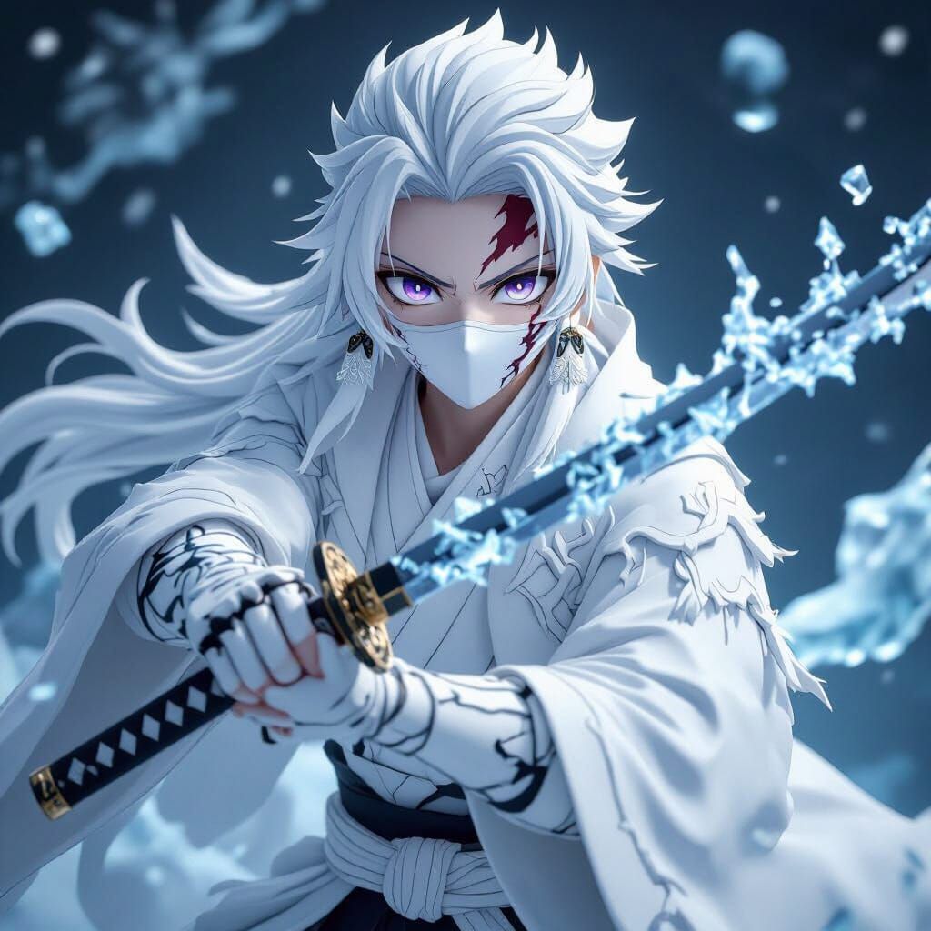 Anime Demon Slayer with Ice Powers and Katana - AI Art