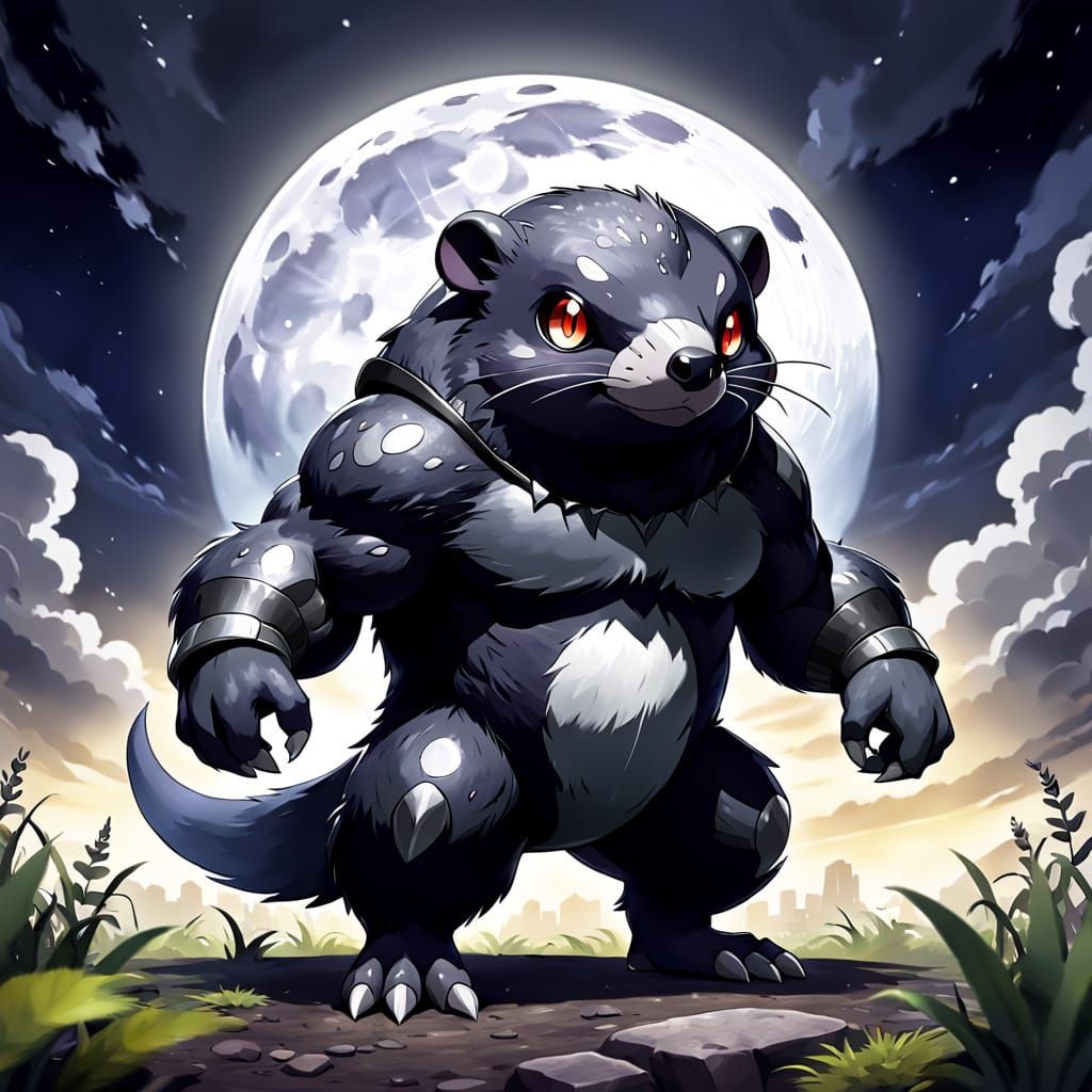Dark Grey Mole Fakemon with Moon Markings and Furi... - AI Art