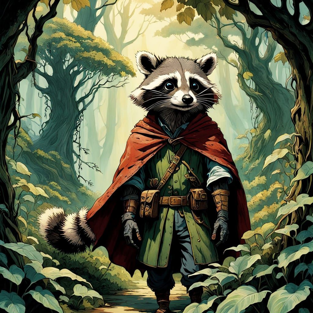 Whimsical Jungle Adventurer in Faded Cape - AI Art