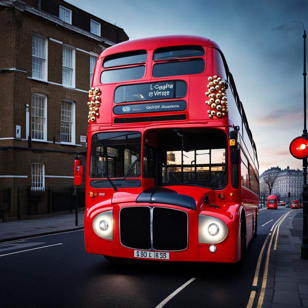 A London bus with googly eyes. - AI Generated Artwork - NightCafe Creator