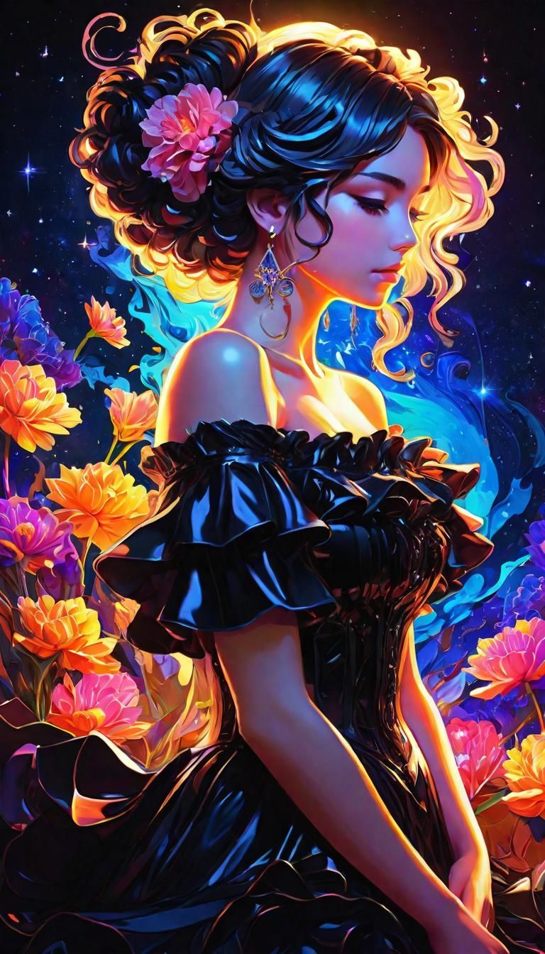 Glassy Reflections- black light art triadic colors rendering. Anime ...