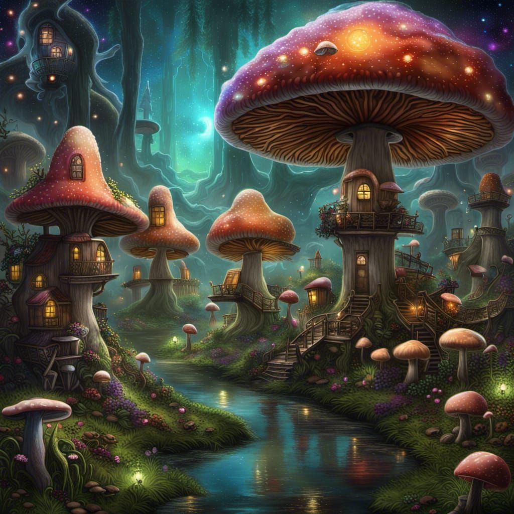 Enchanted Mushrooms - AI Generated Artwork - NightCafe Creator