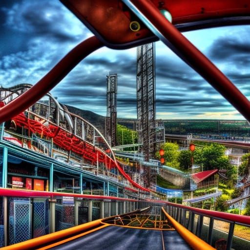 view from the front seat of a roller coaster - AI Generated Artwork ...