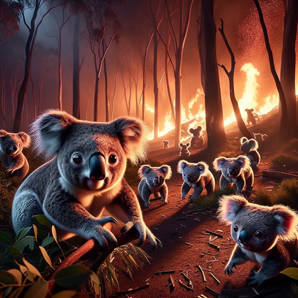 koalas running from fire - koalas running from fire