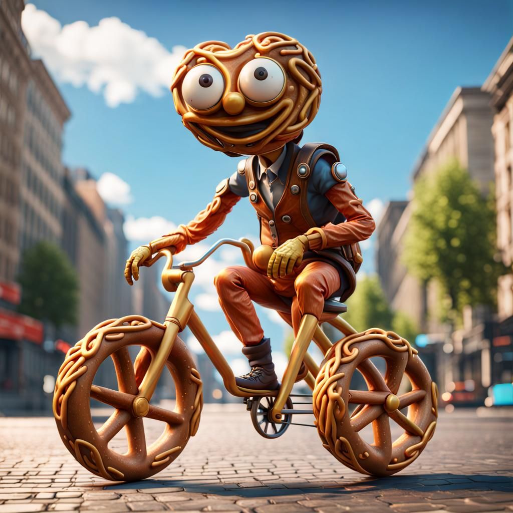 Pretzel person on a pretzel bike - AI Generated Artwork - NightCafe Creator