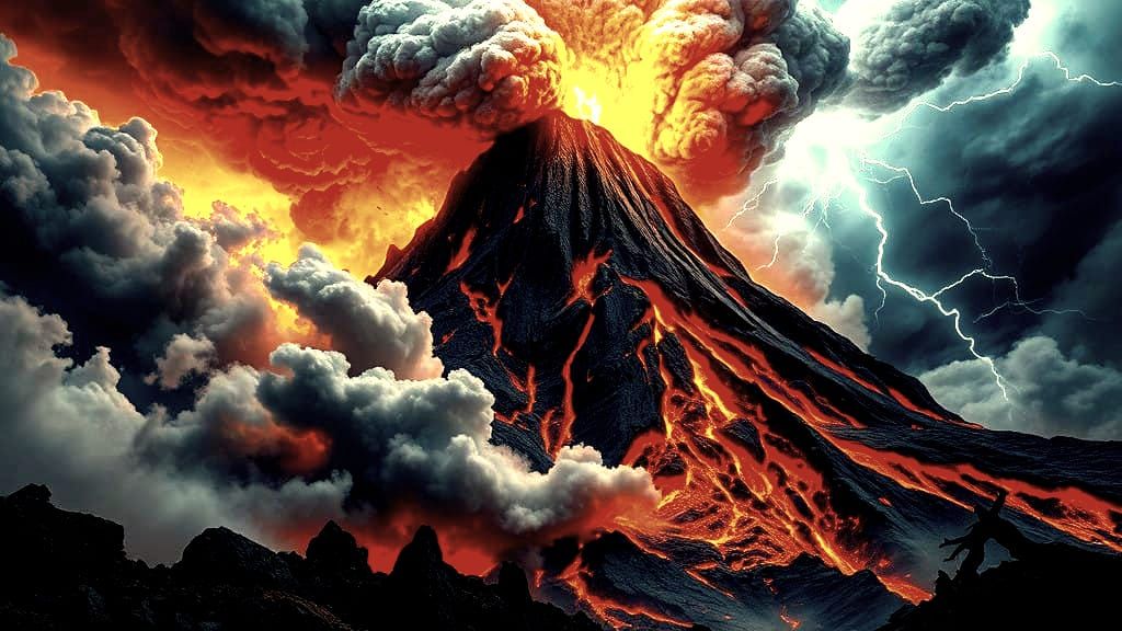 Volcano erupting. - Dramatic Volcano Eruption Scene in Photo...
