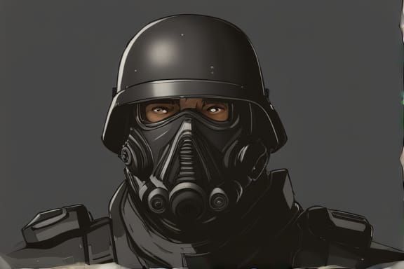 Jin Roh: Wolf Brigade as Dark Trooper wearing gas mask and completely ...