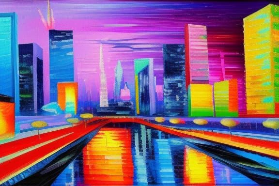 Create an image of a futuristic city with flying cars and neon lights ...