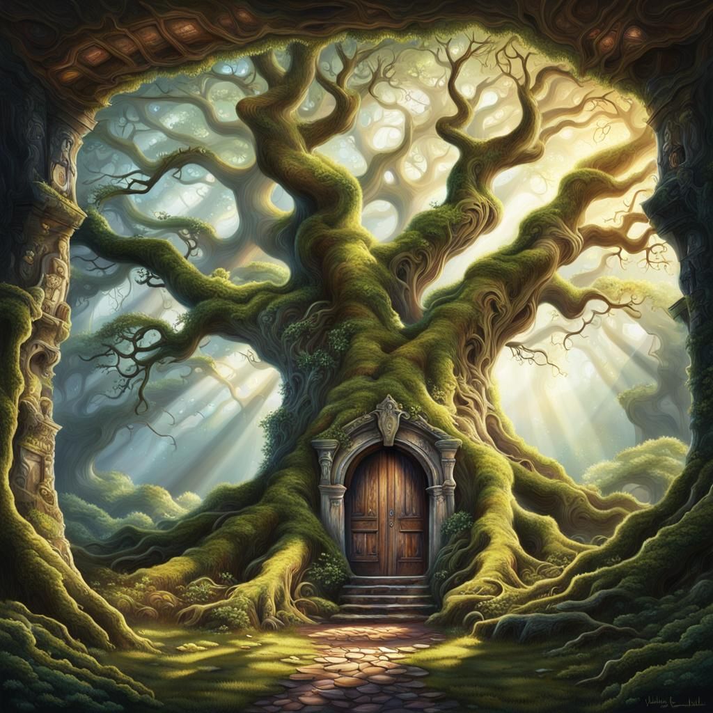 The Hidden Door in the Forest - AI Generated Artwork - NightCafe Creator