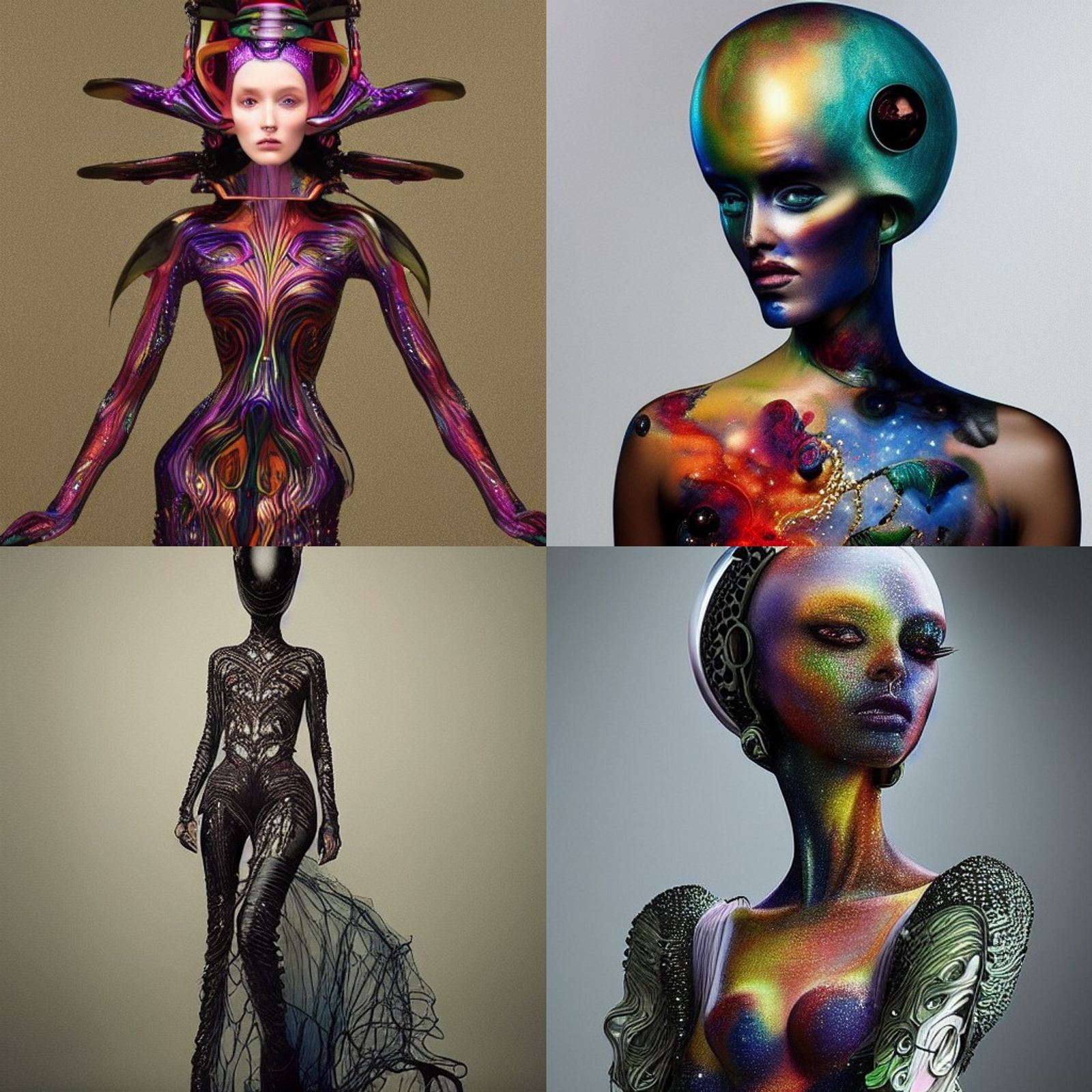 stunningly lovely space-alien fashion model dressed in couture, full ...