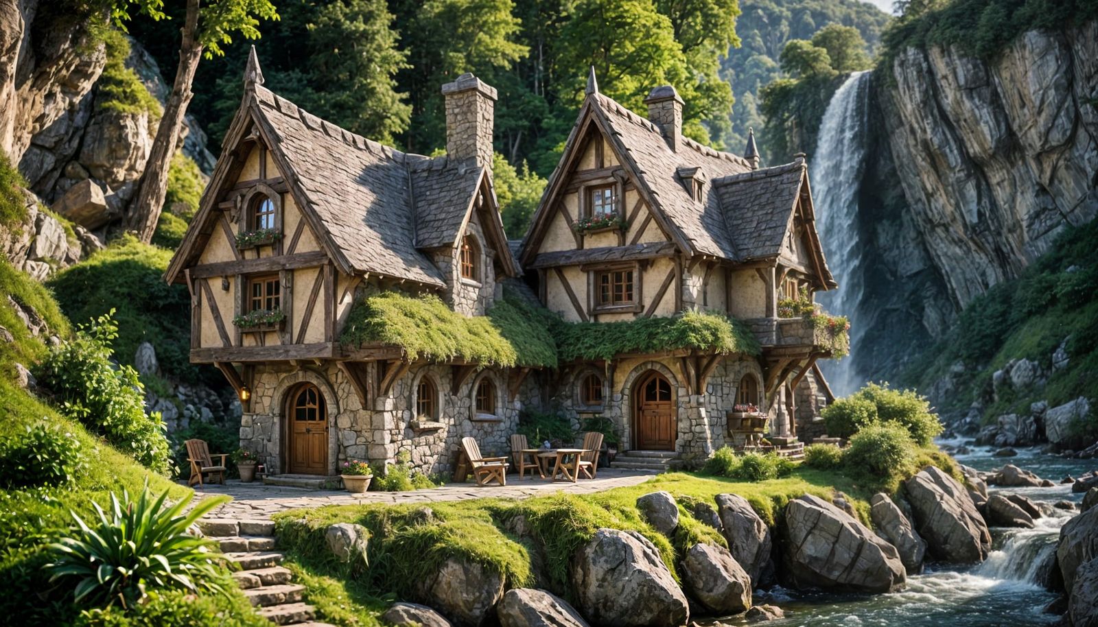 twin cottages - Whimsical Elven Cliffside Cottage with Round...