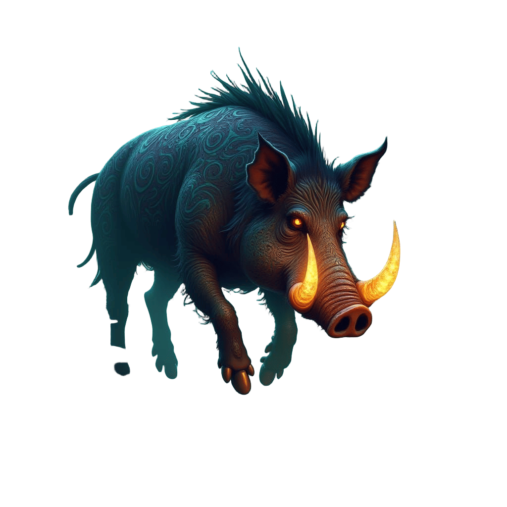 Glowing Razorback Hog Runs Through Jungle with Tri... - AI Art