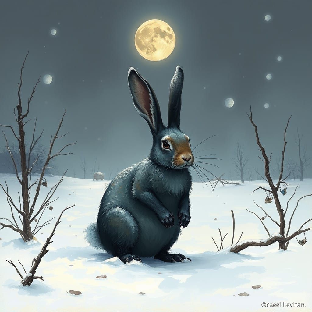 Post-Apocalyptic Rabbit on Shattered Snow - AI Art