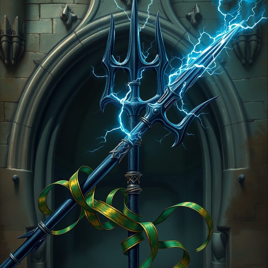 Dark Trident of Power, Medieval Fantasy Art with L... - AI Art