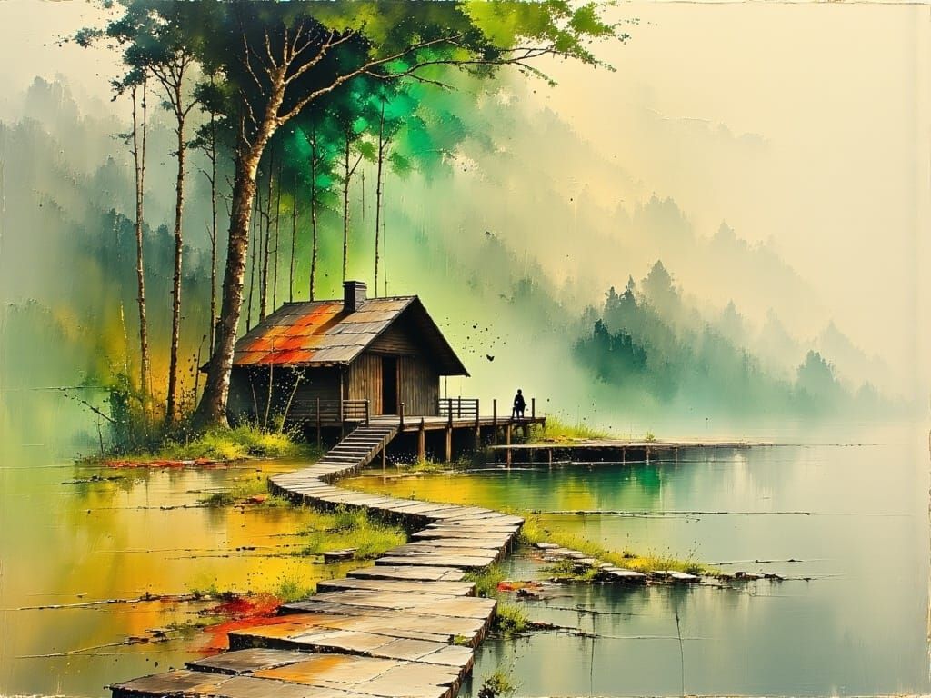A summer log cabin. - Summer Cabin Beside Lake in Dark Oil ...