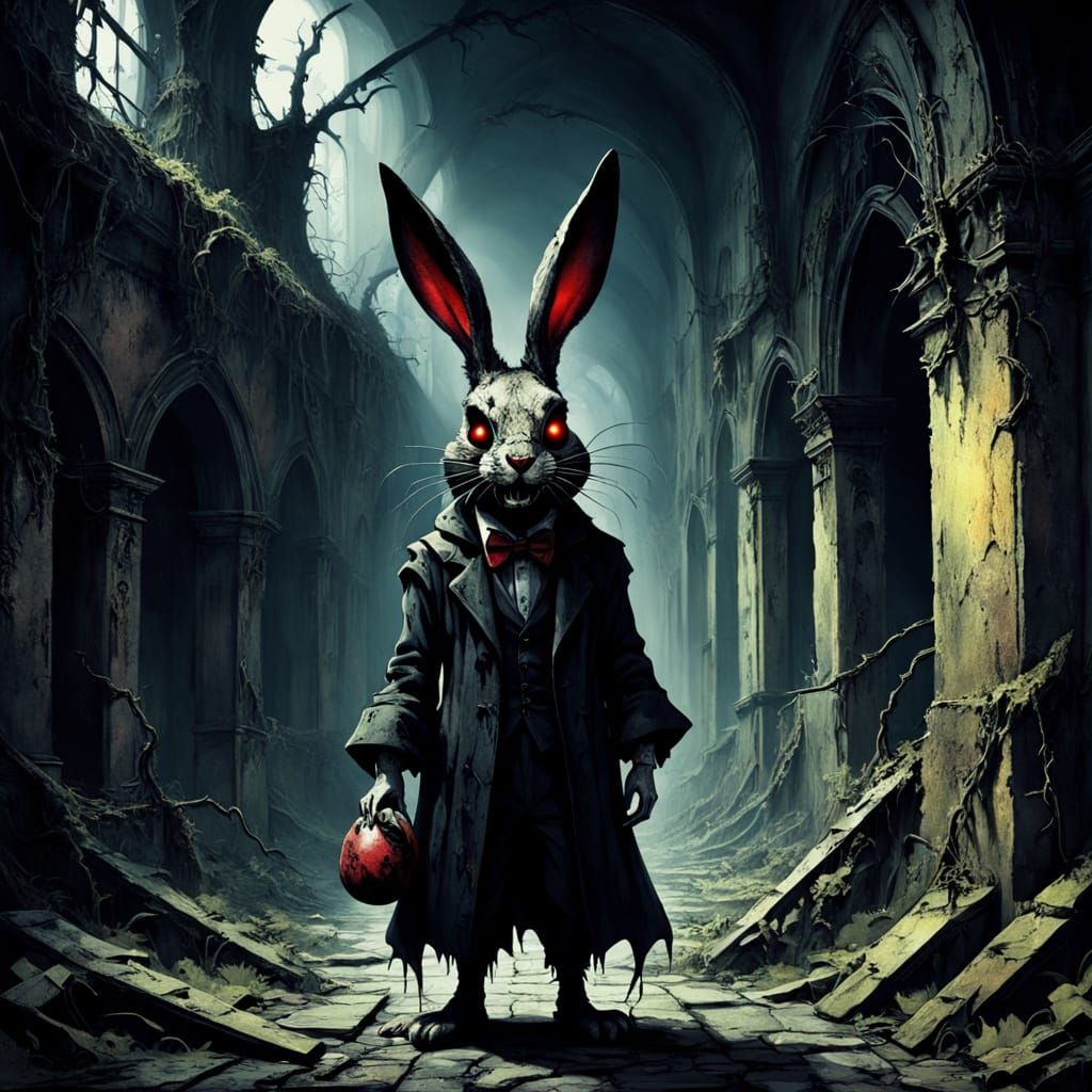 Gothic Easter Bunny in Dark Fantasy Cloak with Glo... - AI Art