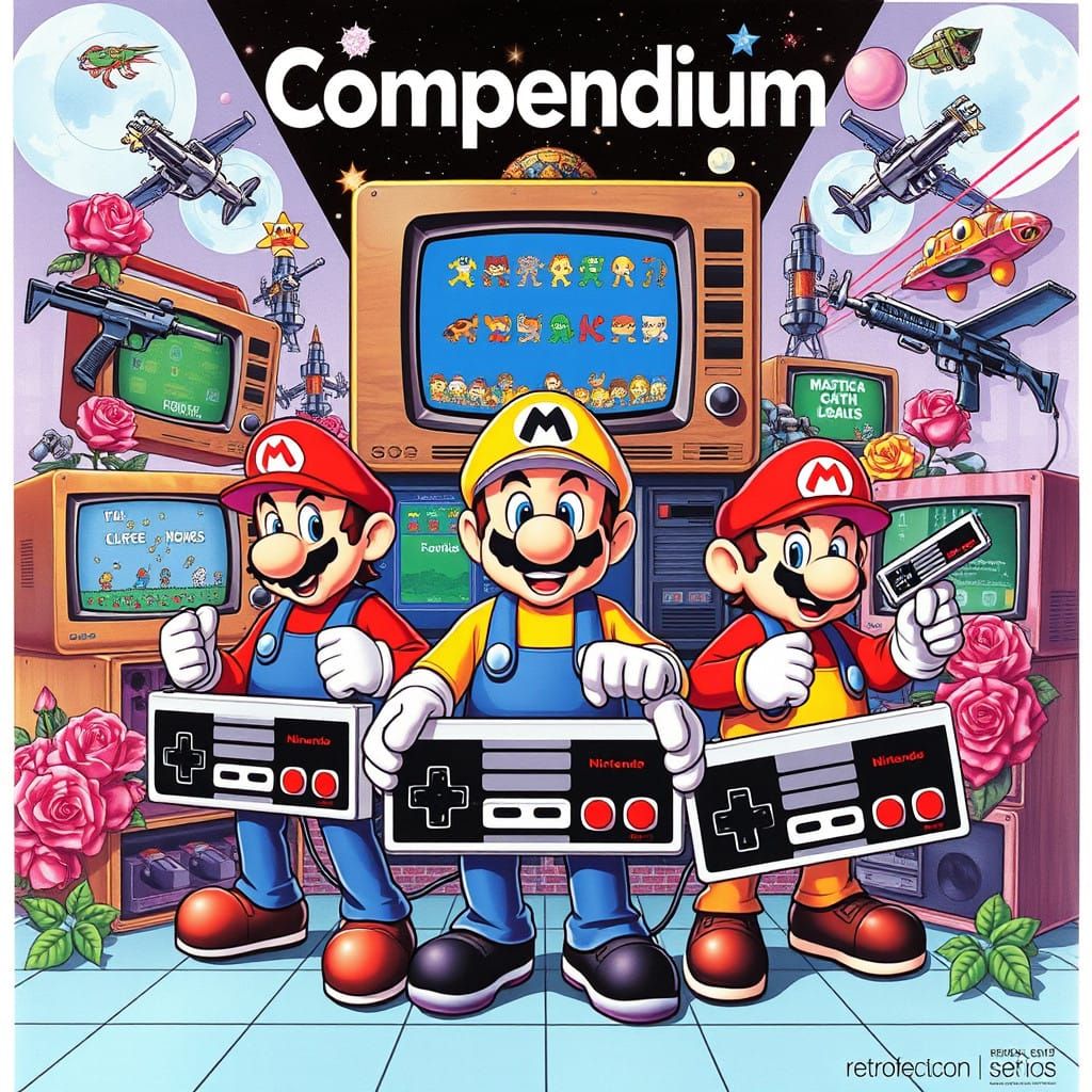 Retro Video Game Icons Unite in Vibrant 80s Poster... - AI Art