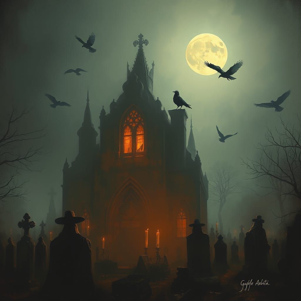 Gothic mansion - Ethereal Ghosts Emerge from Tombs Under Mid...