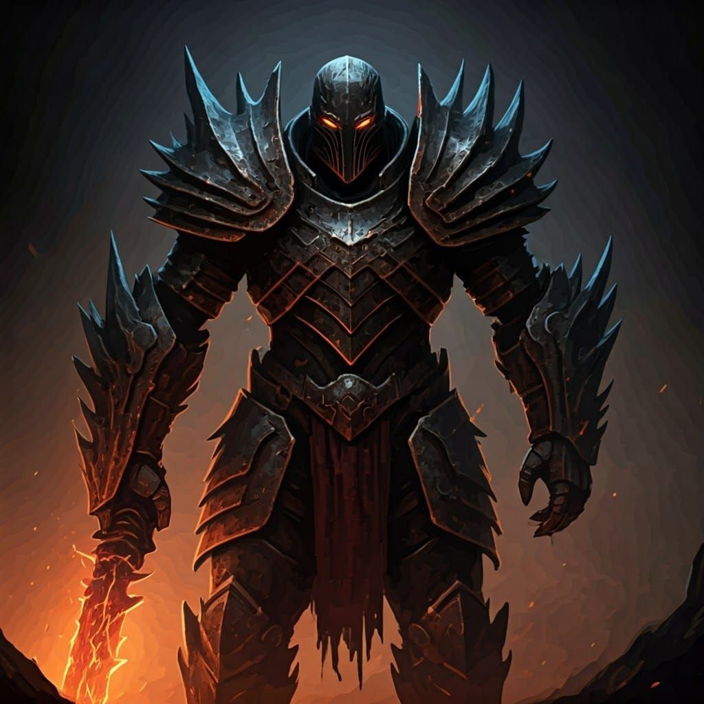 Forgotten War Guardian in Jagged Blackened Iron Ar... - AI Art