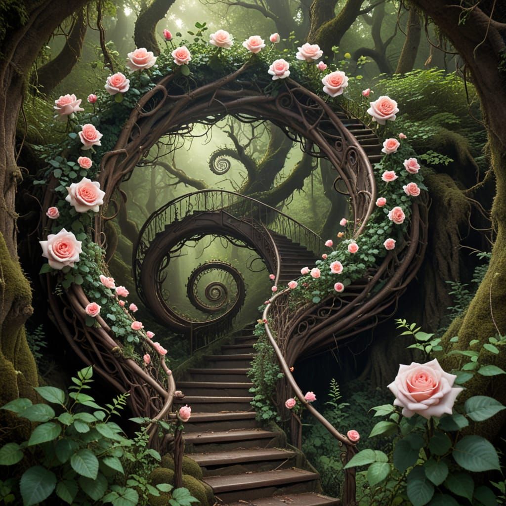 Mystical Stairway to the Rose Vortex - AI Art