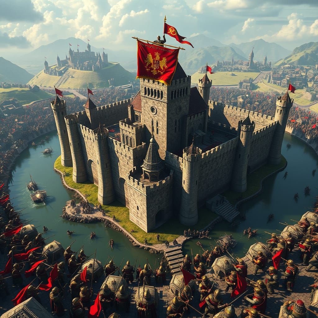 Invading Army - Medieval Castle Under Siege in Vibrant Fanta...