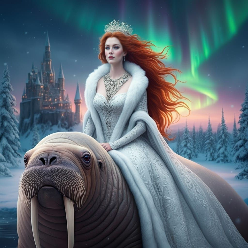 Winter Kingdom - Winter Goddess Riding a Majestic Walrus in ...