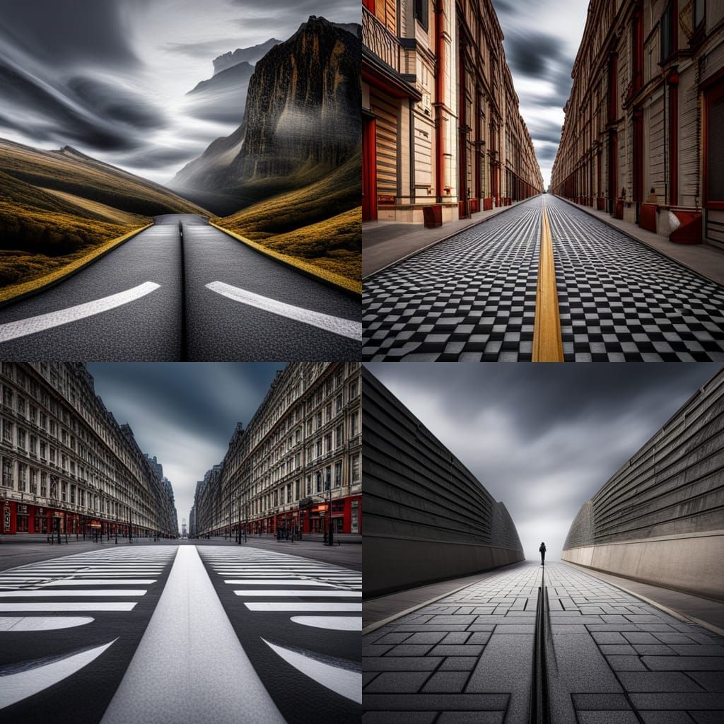 Trompe L'oeil optical illusion of a neverending road, intricate details ...