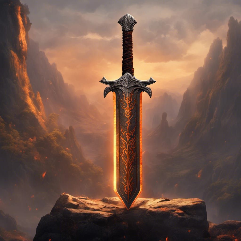 A longsword with a draconic style hilt and crossguard as well as ...