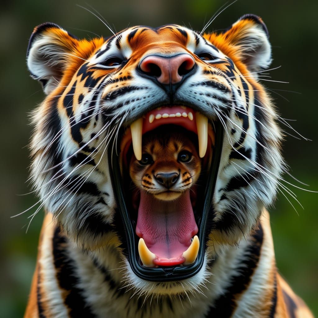 Tiger Reveals Hidden Hyena Prey in Intense Portrai... - AI Art