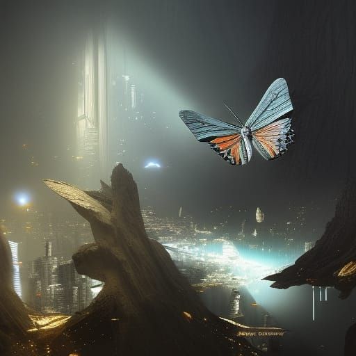 butterfly, cyberpunk, silver, golden, hans werner sahm - AI Generated ...